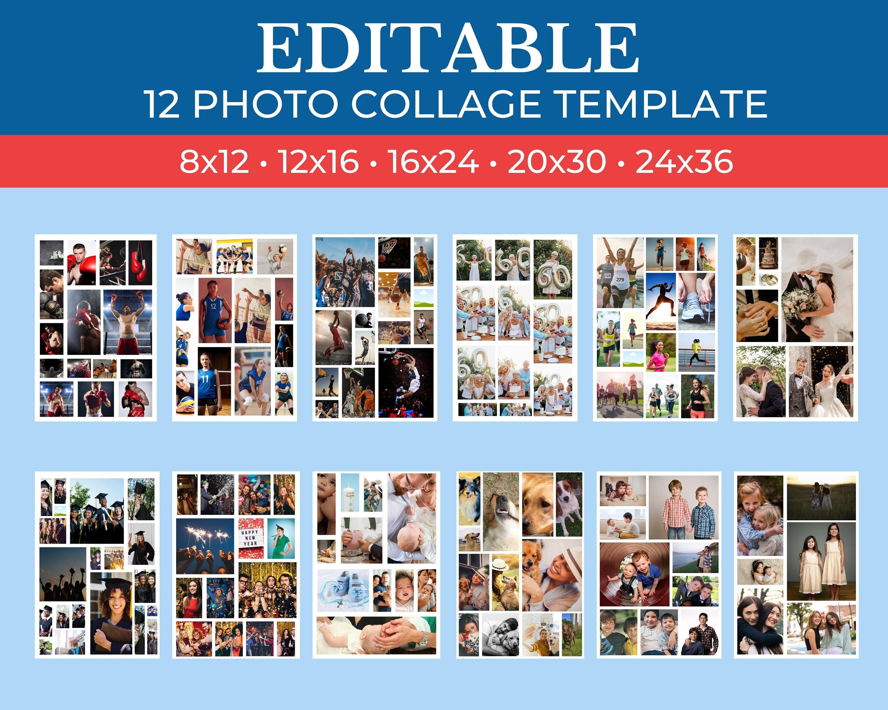 Picture Collage 12 Photo Template Gridart Canva Image Collage Pic ...