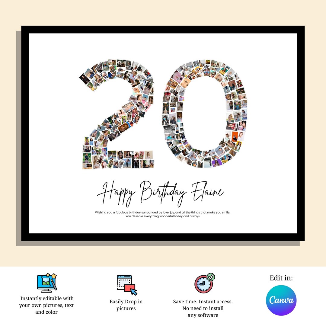 Custom 20th Birthday Number Collage Frame - Personalized Photo Collage ...