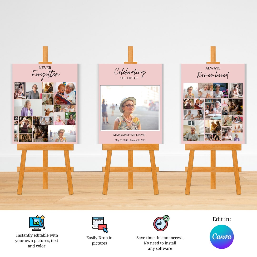 Editable 20 Photo Funeral Collage Stand | Celebrating the Life of Your ...