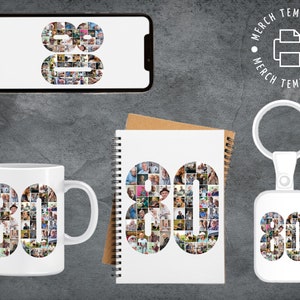80 Number Collage Frame | 80 Collage Frame Canva Editable | 80th ...