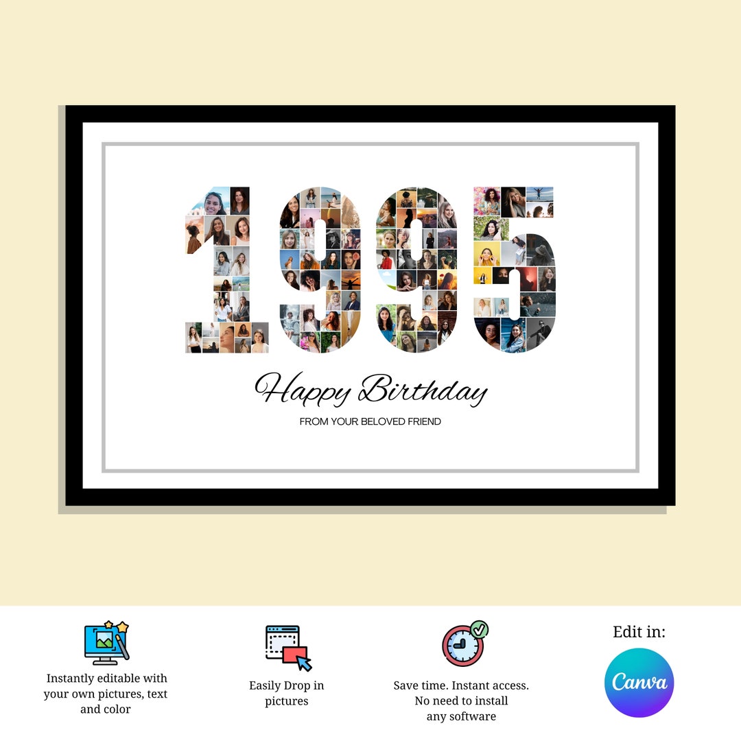 Editable 1995 Birth Year Photo Collage - Personalized Frame for ...