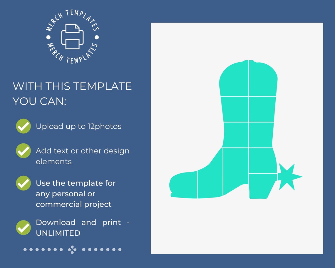 PRINTABLE Cowboy Boots Photos Collage Template Canva | Photo Collage ...