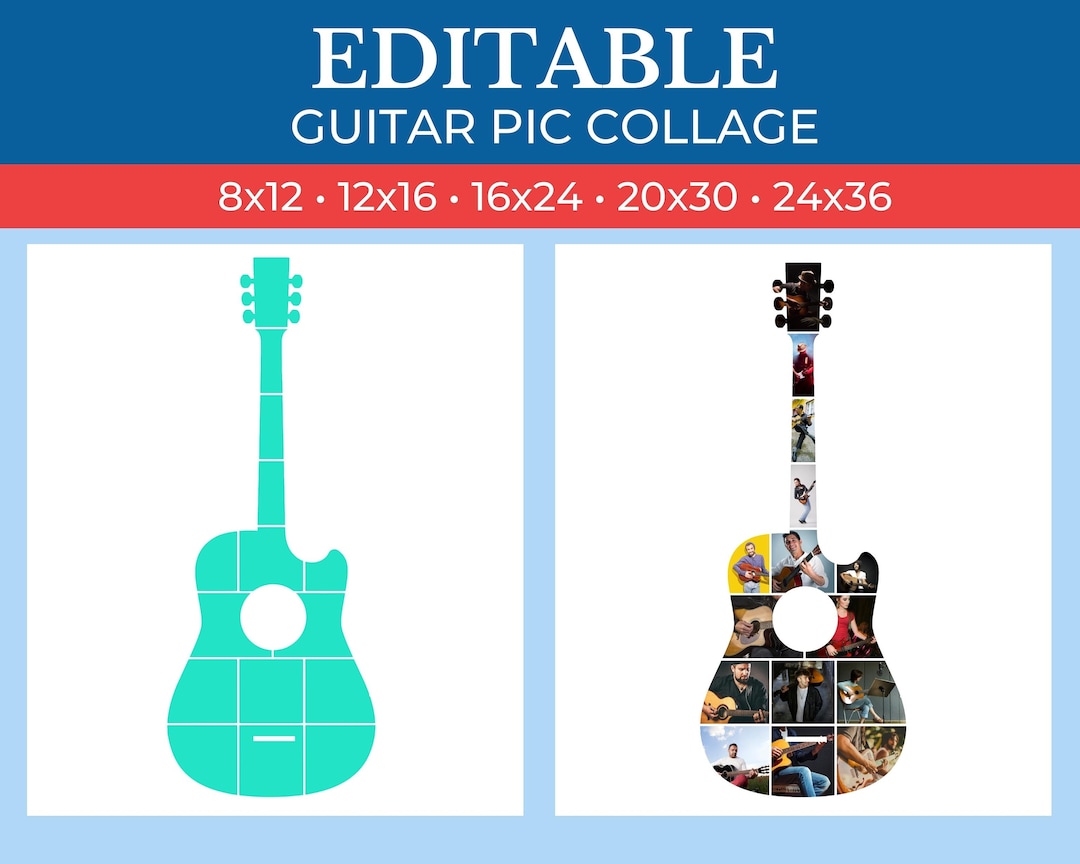 Guitar Shape Gift Collage Template | Editable Collage for Guitar Fans ...