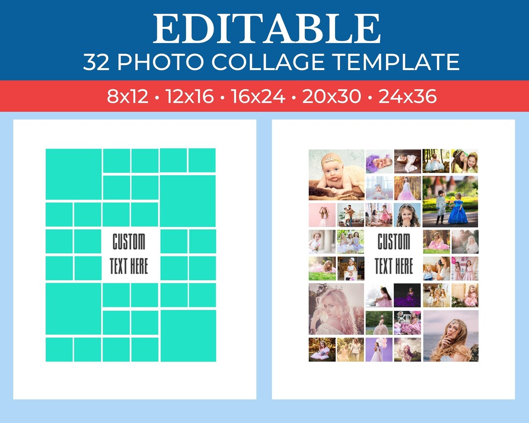 PRINTABLE 32 Number Collage Frame | 32 Collage Frame Canva Editable ...