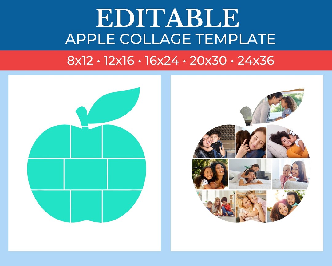 PRINTABLE Apple Gift Collage Template | Editable Collage Apple Shaped ...