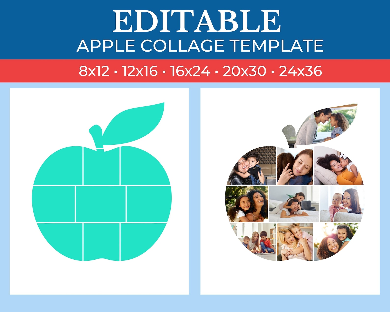 PRINTABLE Apple Gift Collage Template | Editable Collage Apple Shaped ...