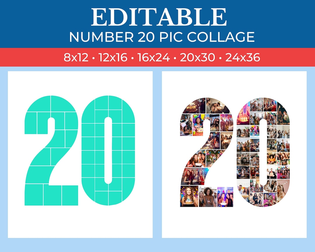 20 Number Collage Frame | 20 Collage Frame Canva Editable | 20th ...