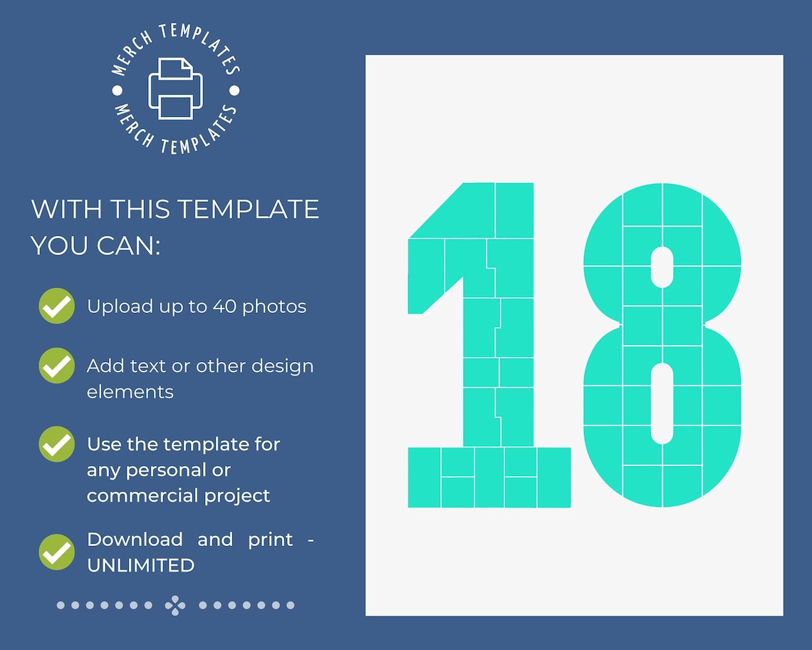 PRINTABLE 18 Number Collage Frame | 18 Collage Frame Canva Editable ...