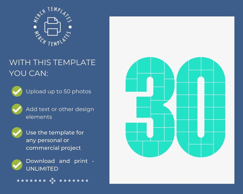 30 Number Collage Frame 30 Collage Frame Canva Editable 30th Birthday ...