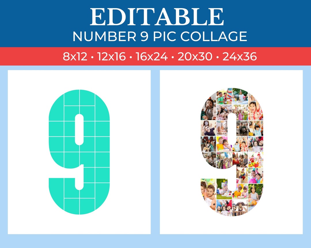 9th Number Collage Frame | 9 Collage Frame Canva Editable | 9th ...