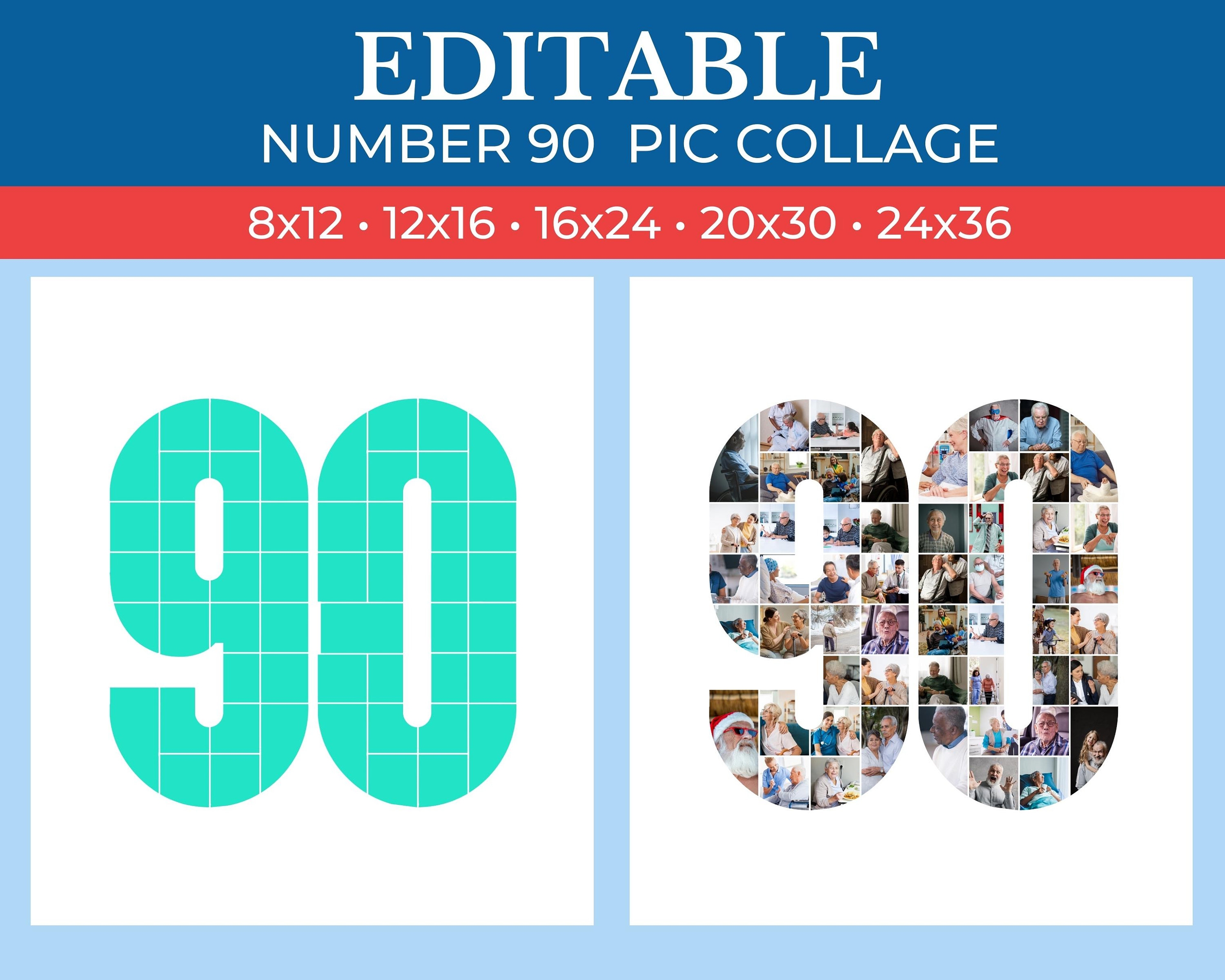 PRINTABLE 90 Number Collage Frame | 90 Collage Frame Canva Editable ...