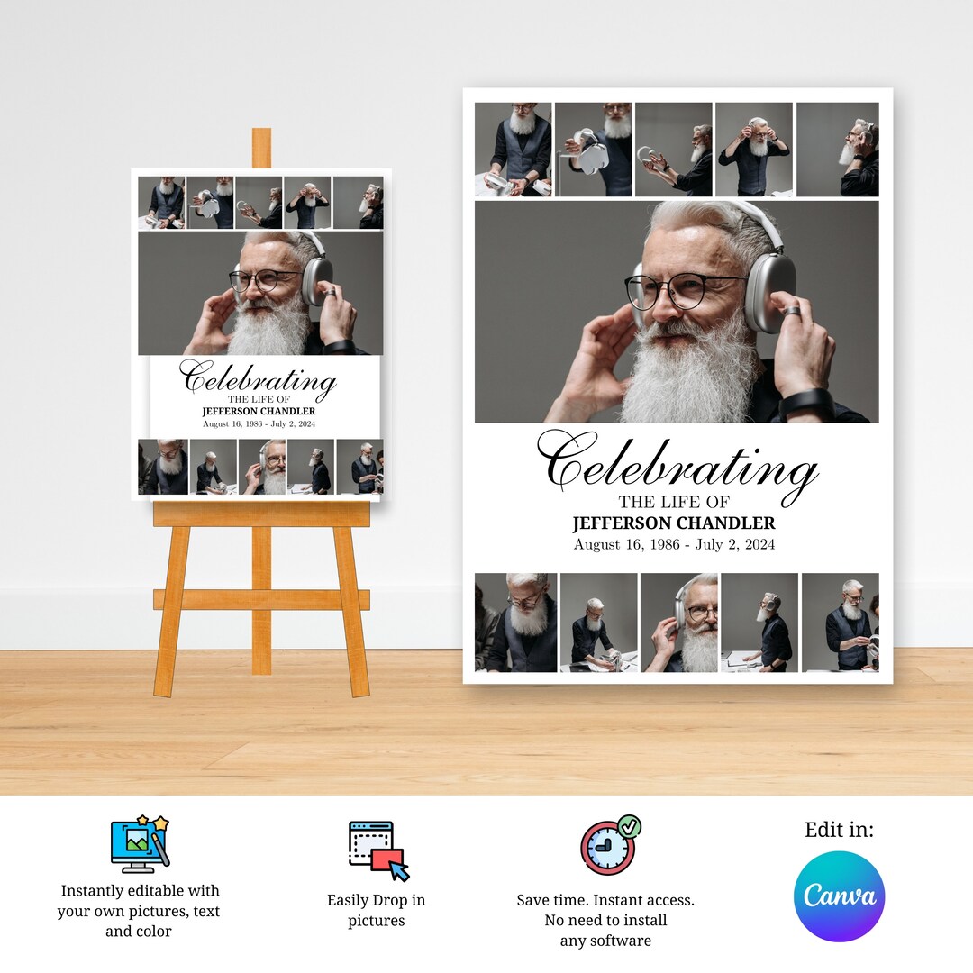 Editable Funeral Collage Stand | Celebrating the Life of Your Loved One ...