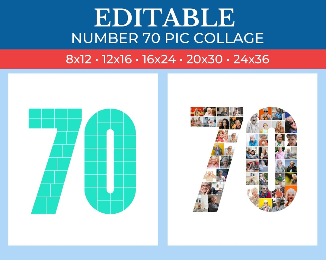PRINTABLE 70 Number Collage Frame | 70 Collage Frame Canva Editable ...