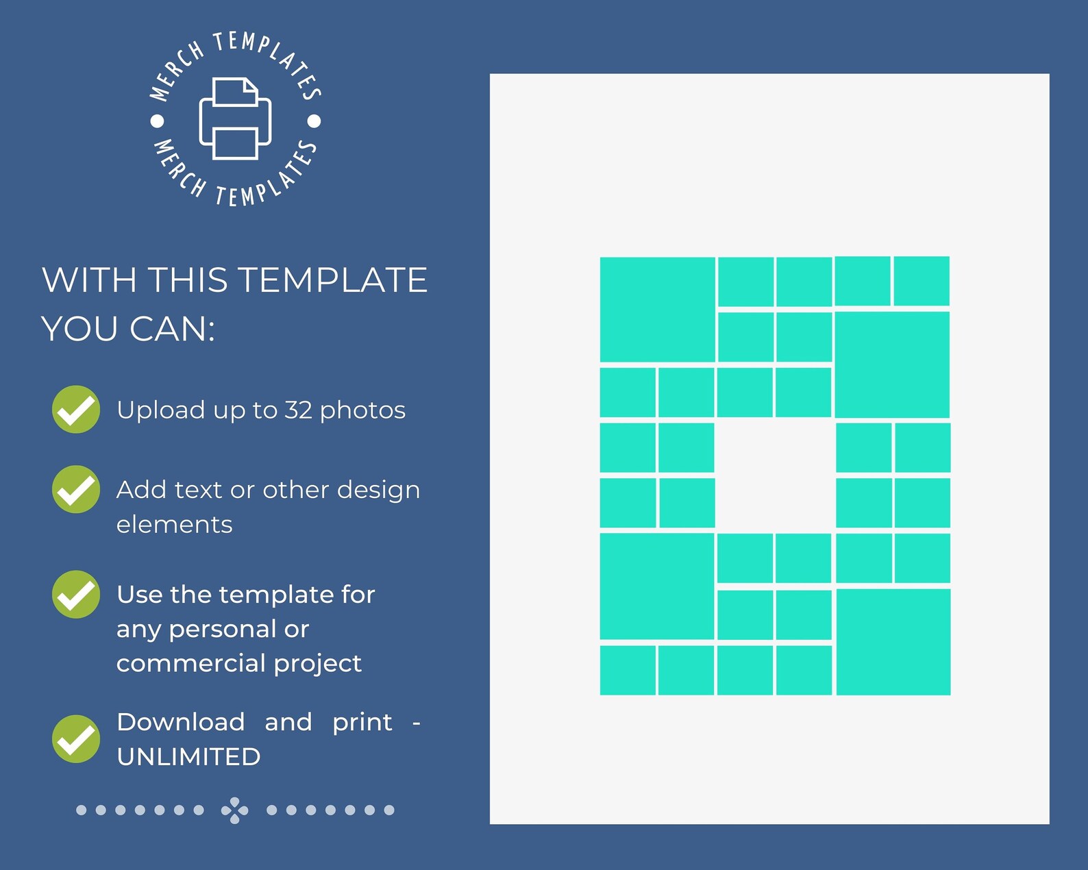 PRINTABLE 32 Number Collage Frame | 32 Collage Frame Canva Editable ...
