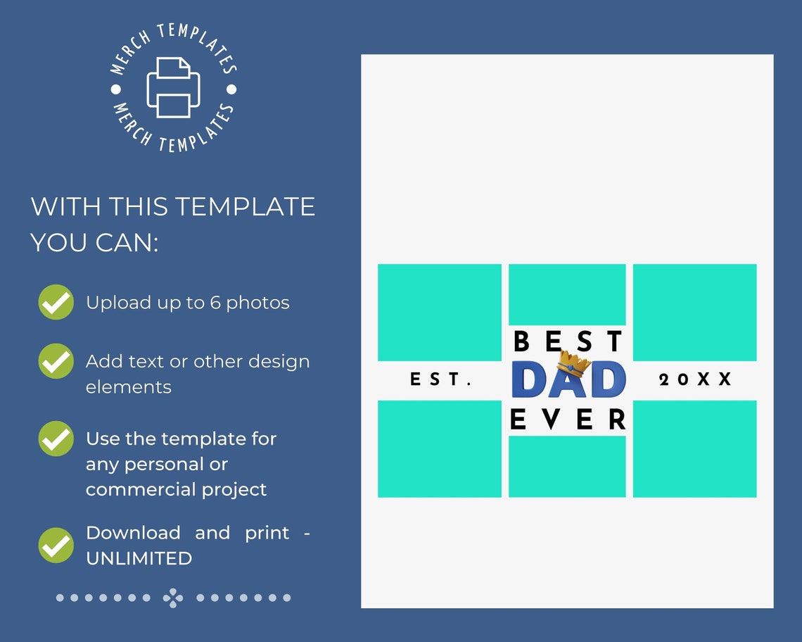 PRINTABLE Picture Collage Best Dad Ever Photo Template - Etsy