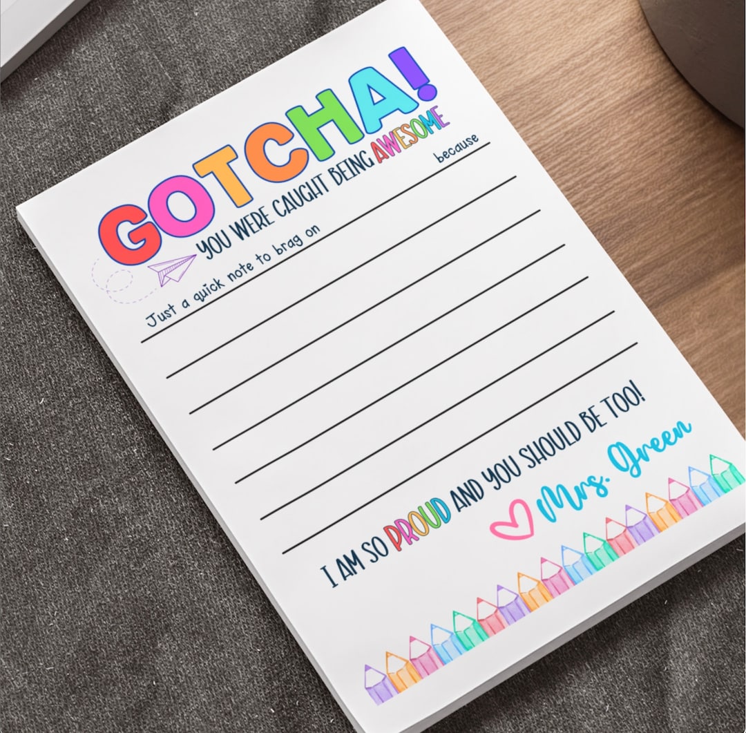 Personalized GOTCHA Notepad: Positive Student Notes - Etsy