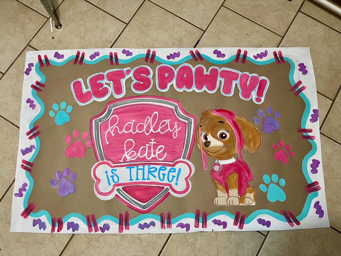 Hand Painted Skye Pup Patrol Birthday Banner: Kraft Paper Party Decor ...