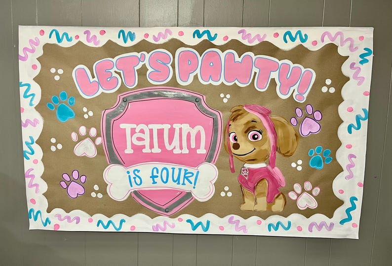 Hand Painted Skye Pup Patrol Birthday Banner: Kraft Paper Party Decor ...