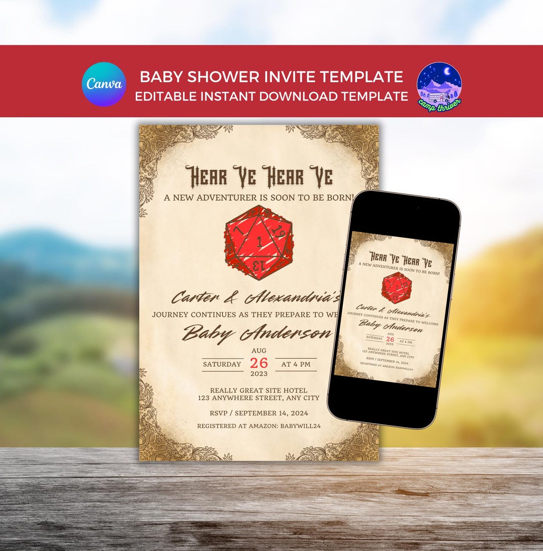 Gamer Baby Shower Invite, Dungeon Dragon Invite, DND Invite, Nerdy Baby ...