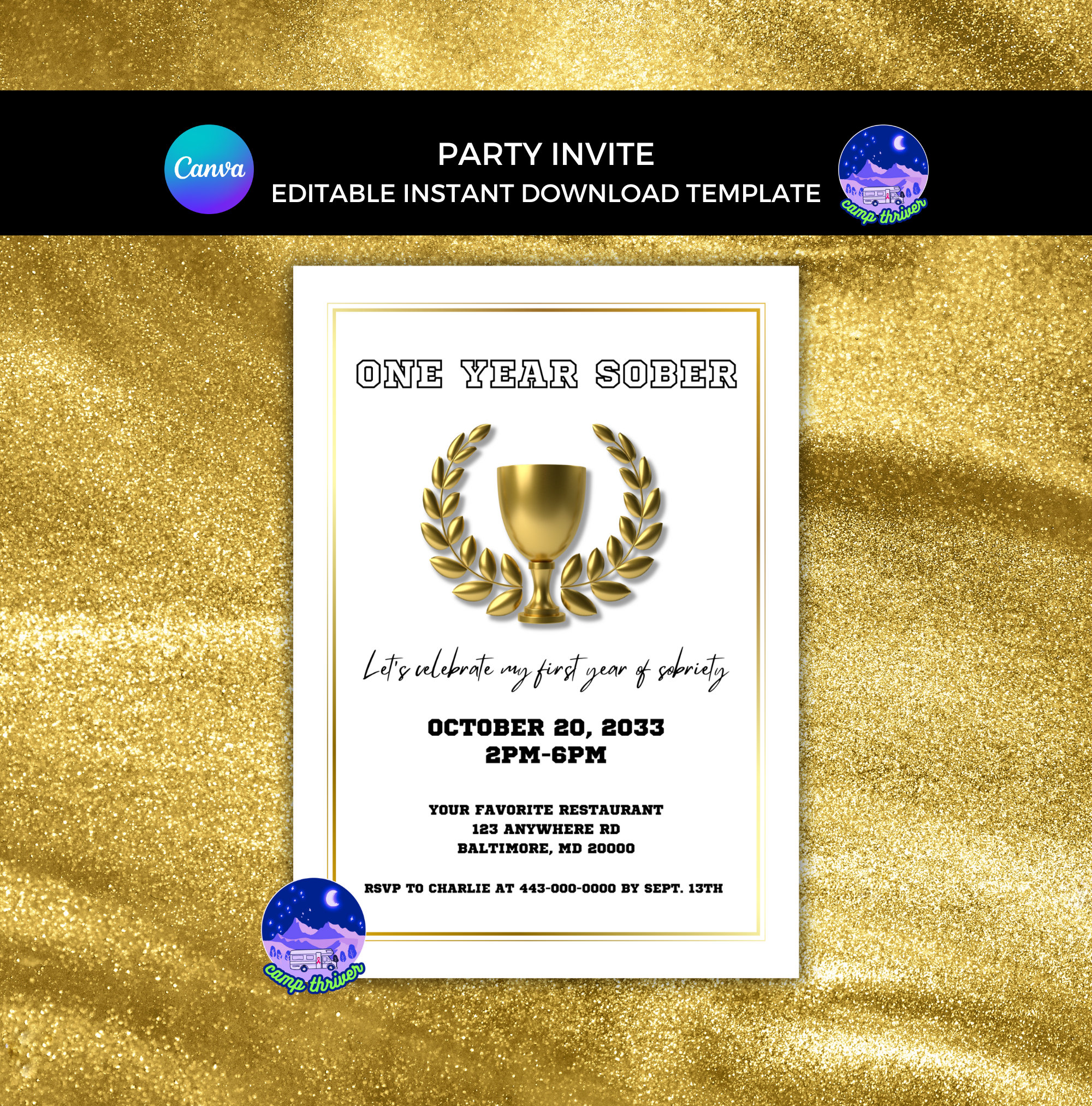 Sober Party Invitation, Sobriety Party Invite, One Year Sober Invite ...