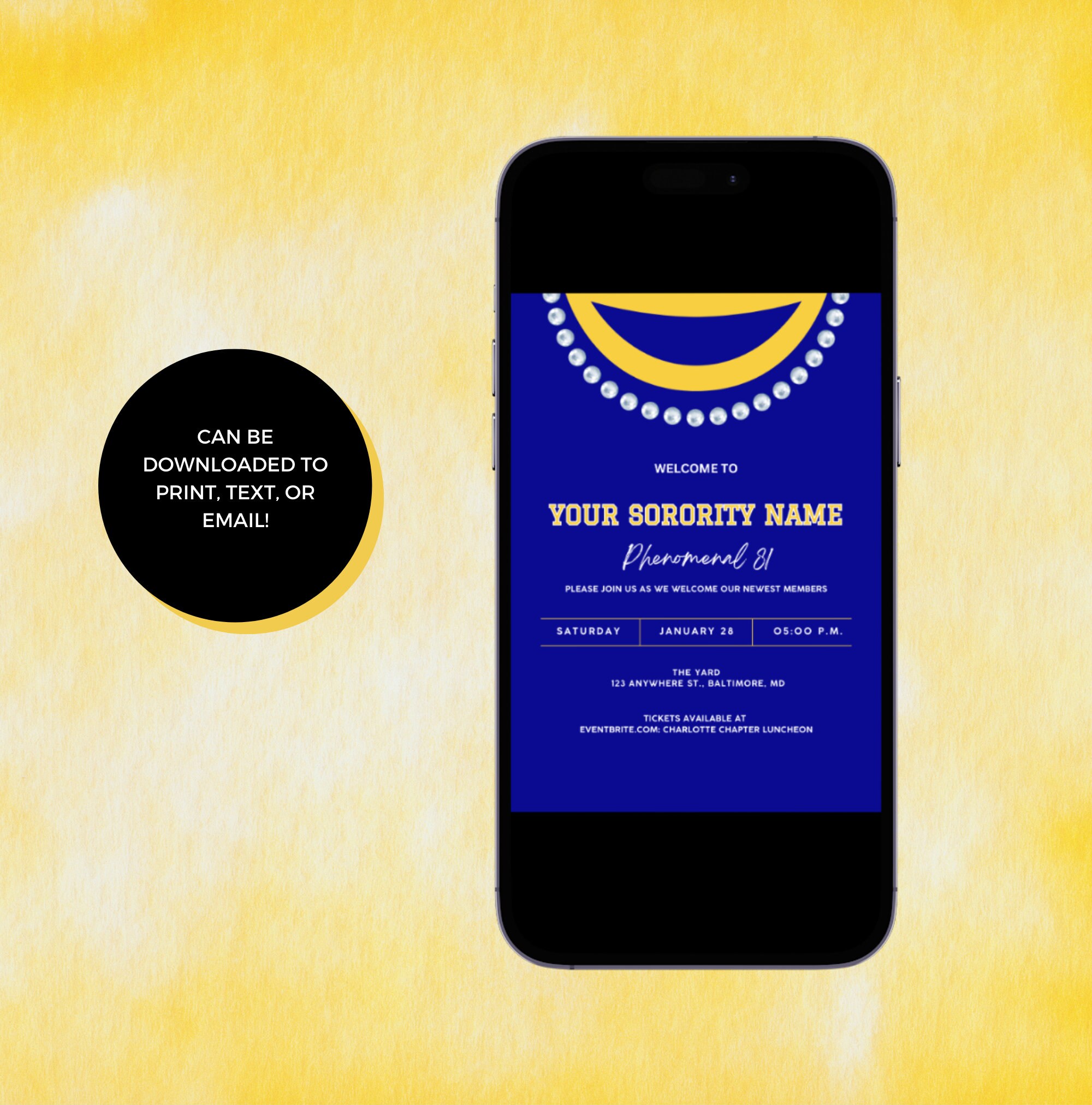 Sorority Recruitment Flyer: Blue and Gold Probate Invite, Social Media ...