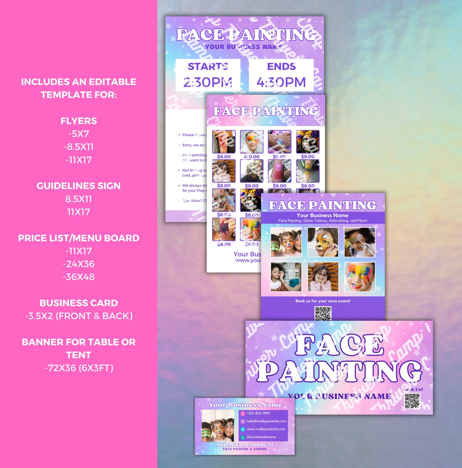 Face Painting Sign Bundle, Face Painting Sign, Face Paint Sign Template ...