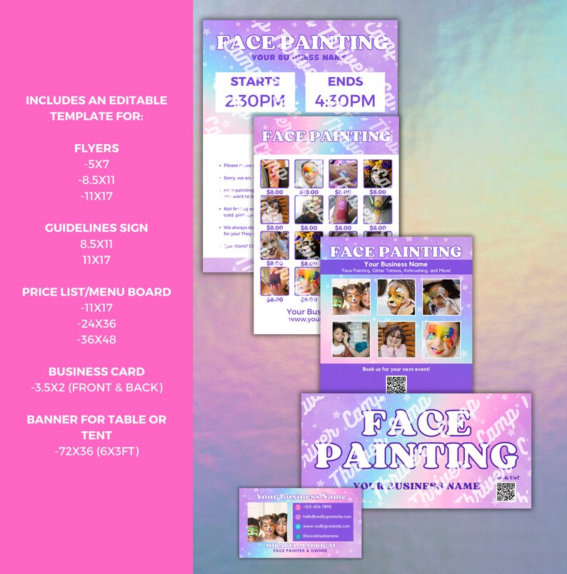 Face Painting Sign Bundle, Face Painting Sign, Face Paint Sign Template ...