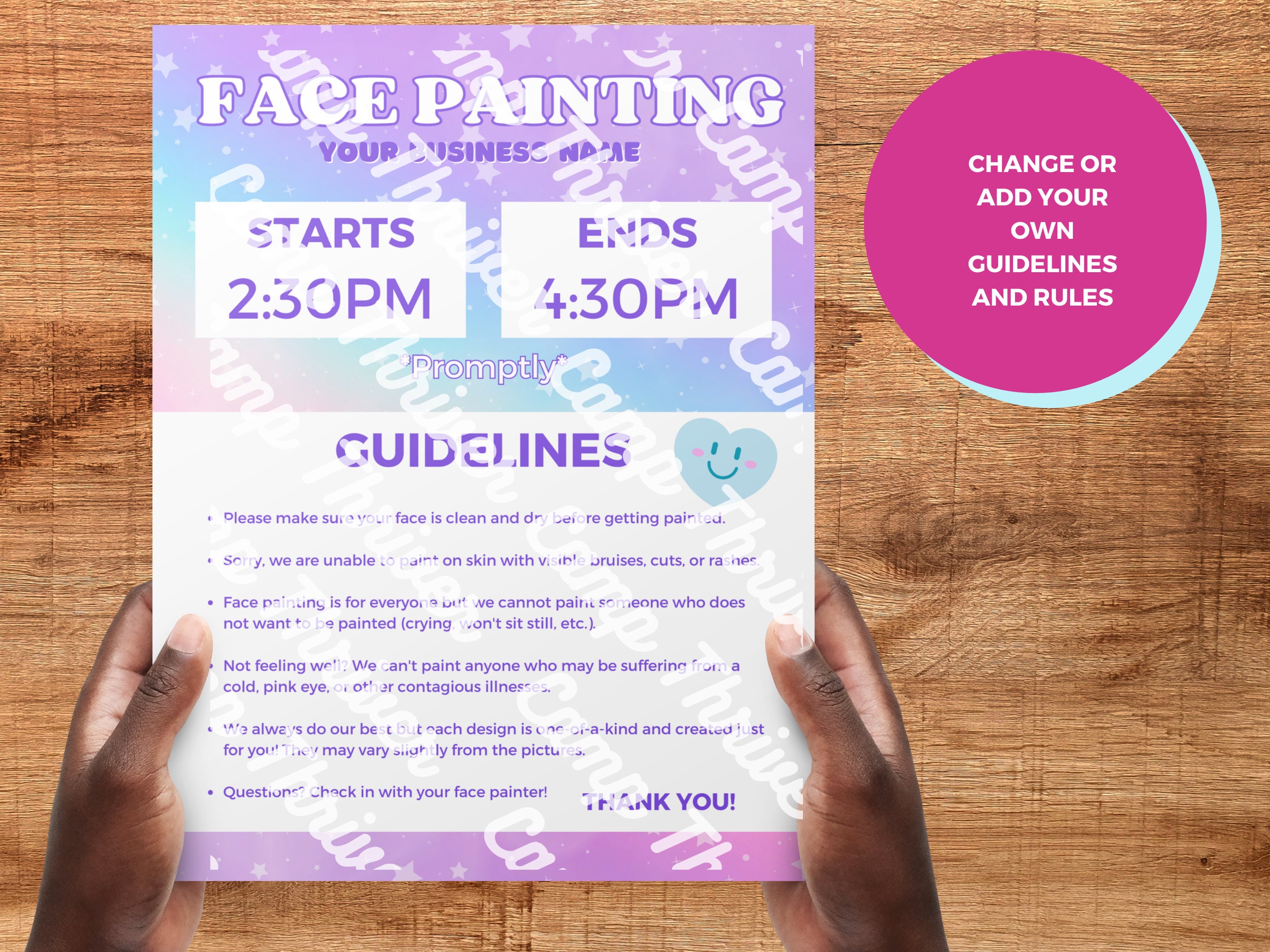 Face Painting Guidelines , Face Paint Rules Sign, Face Painting Sign ...