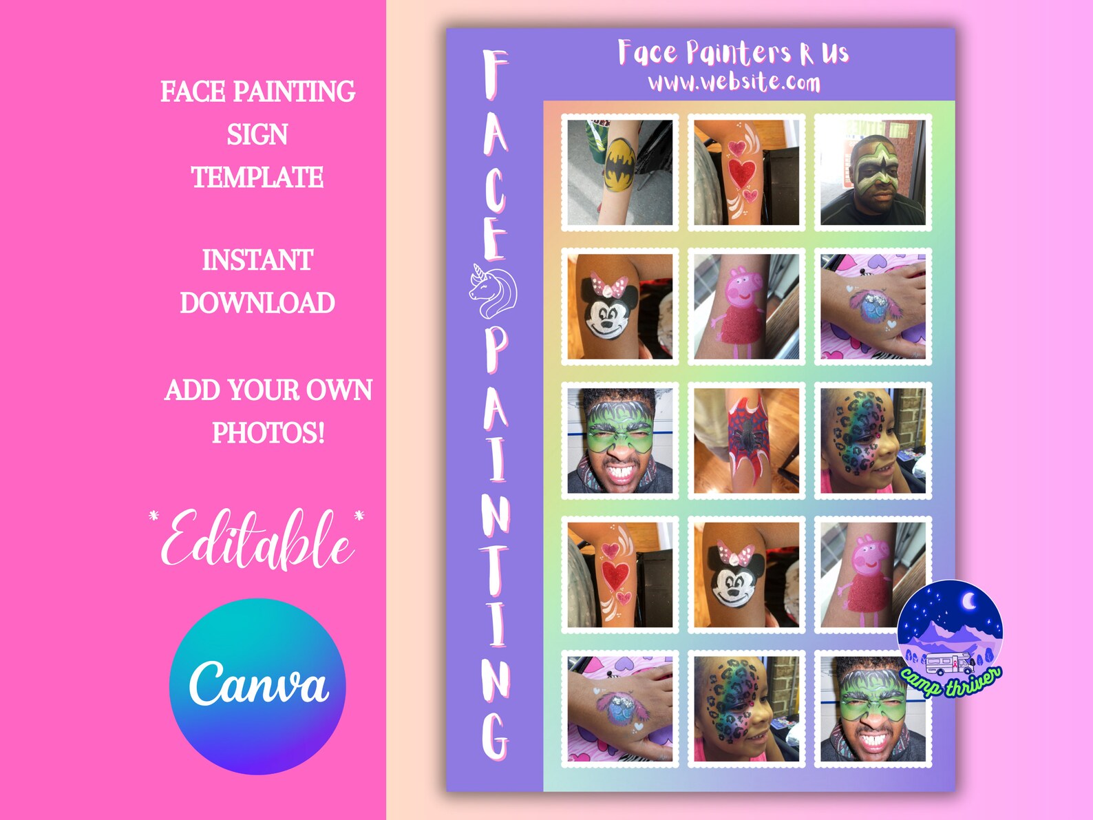 Face Painting Sign Face Painting Sign Template Face Painter - Etsy