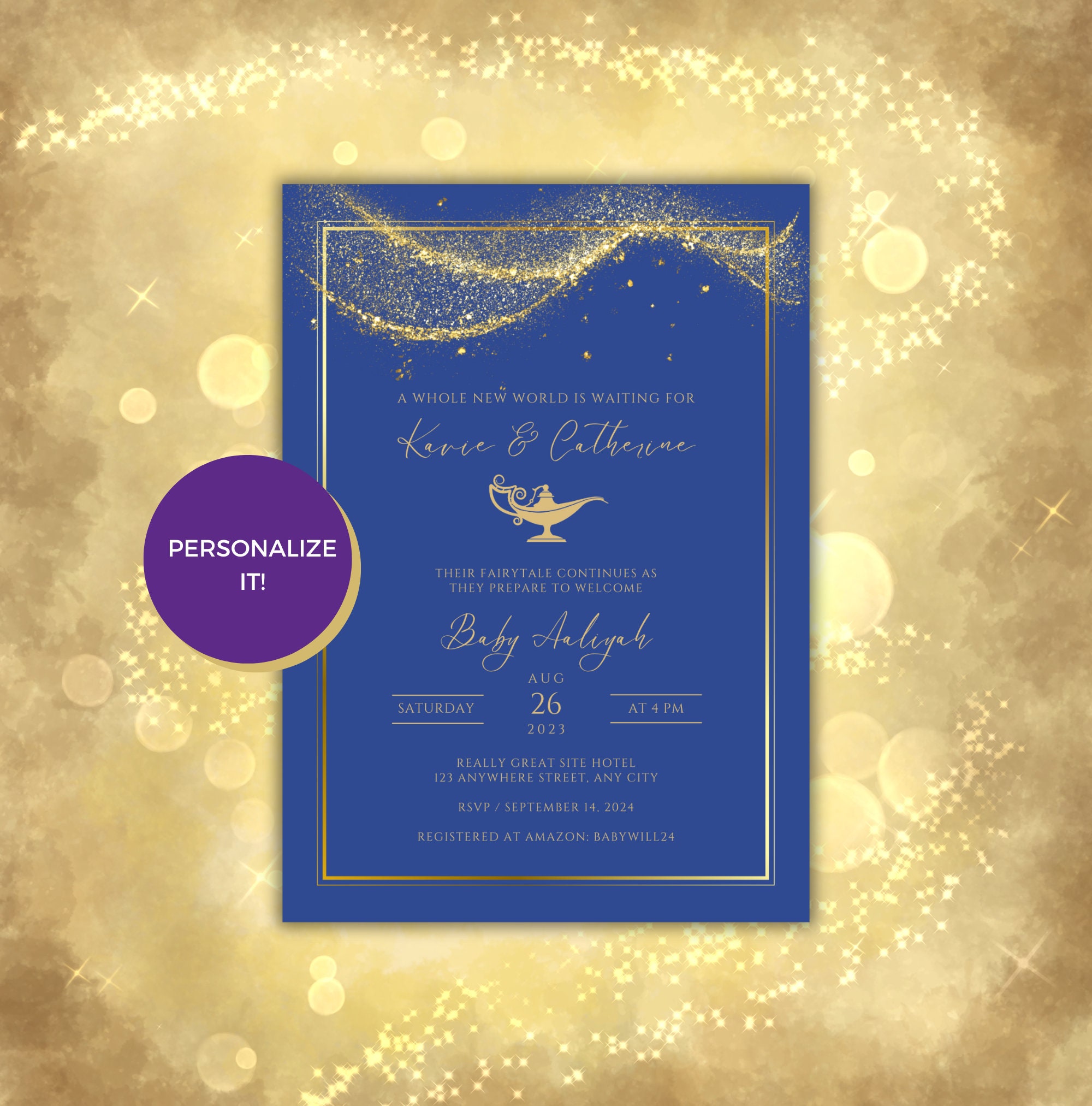 Aladdin Baby Shower Invitation, Arabian Nights Baby Shower, Editable ...