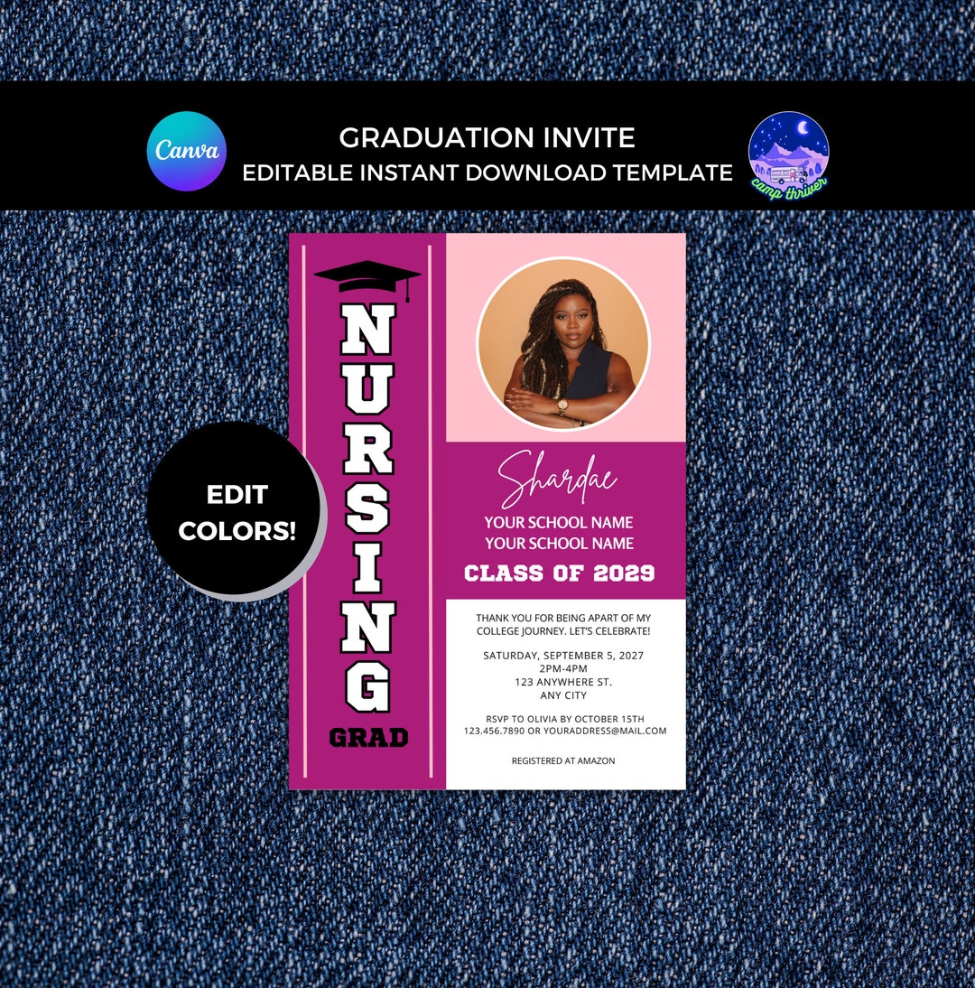 Printable Nursing Graduation Invitation: RN Grad Canva Template ...