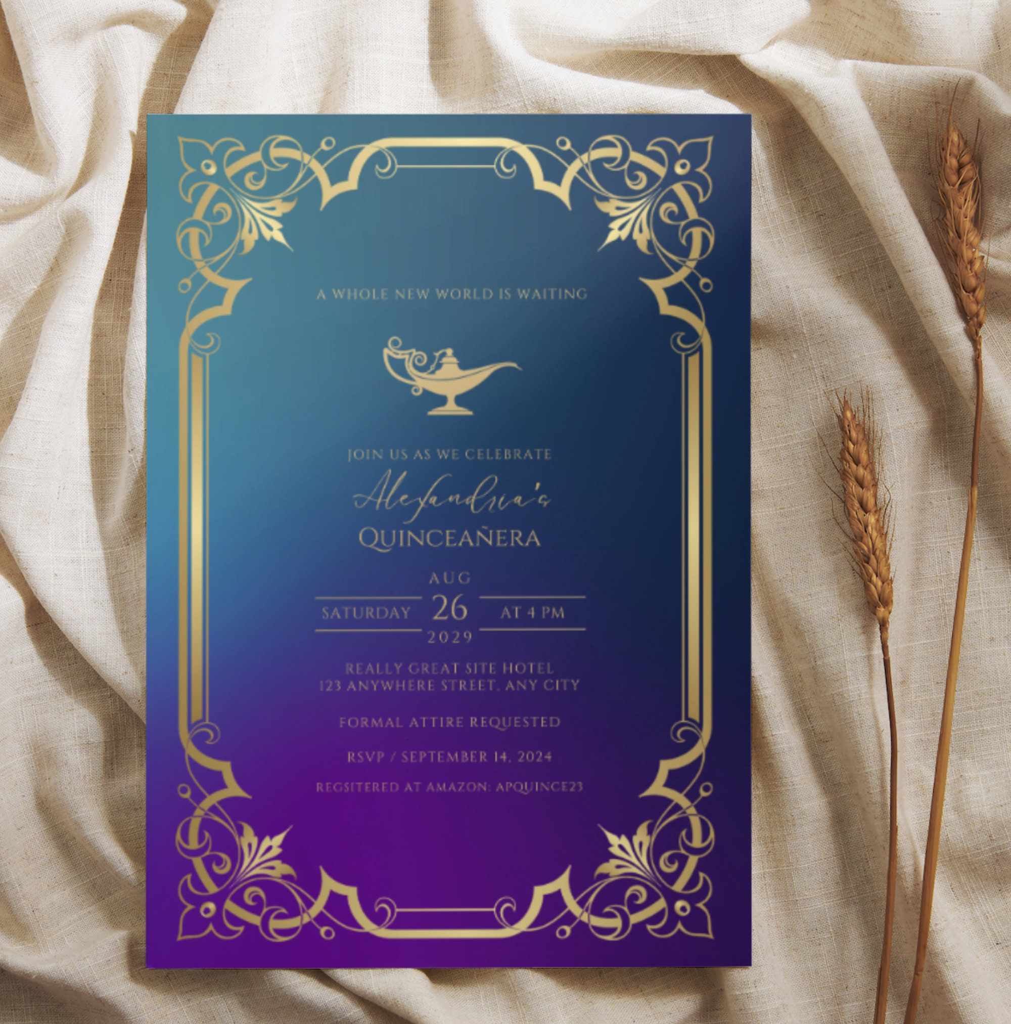 Aladdin Quinceanera Invitation: Arabian Nights Princess Party (digital ...
