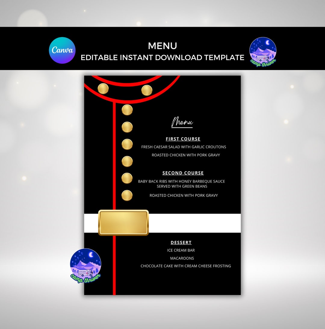 Military Menu Template: Editable Party Program Decor (printable Digital ...