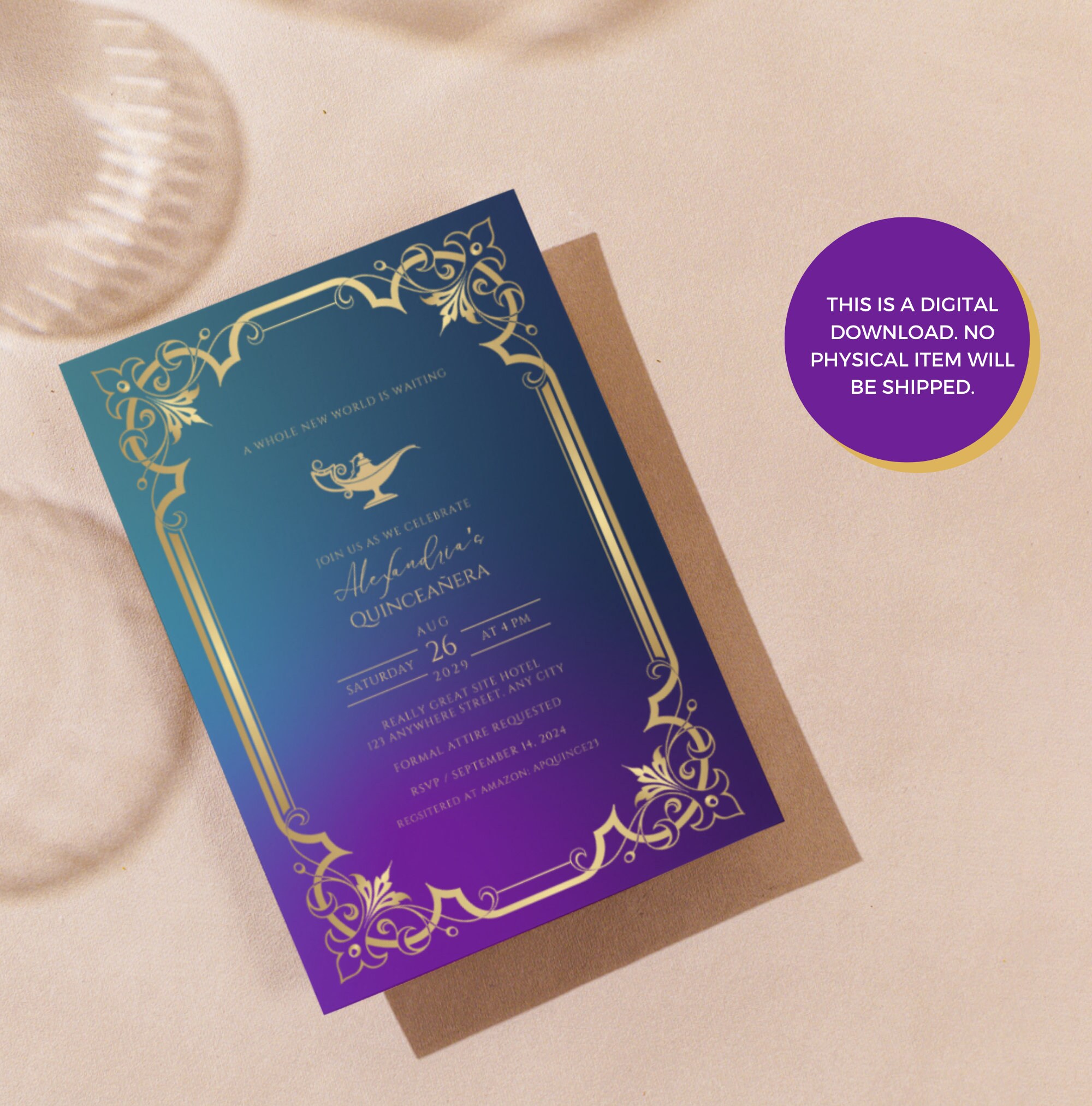 Aladdin Quinceanera Invitation: Arabian Nights Princess Party (digital ...