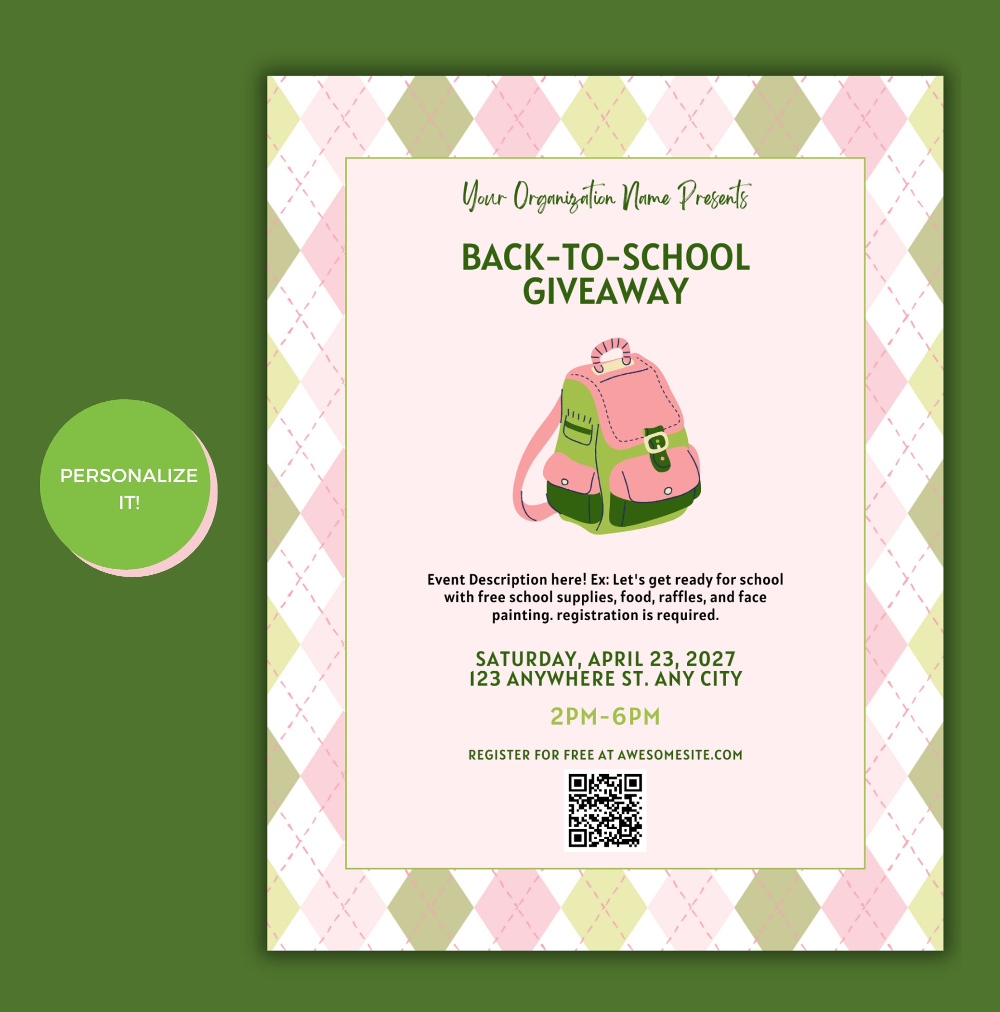 Sorority Event Flyer: Pink and Green Alpha Invitation (customizable ...