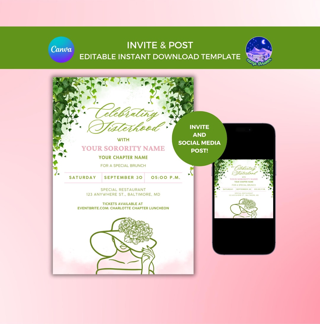Sorority Probate Invitation: Pink and Green Pearl Design (digital ...