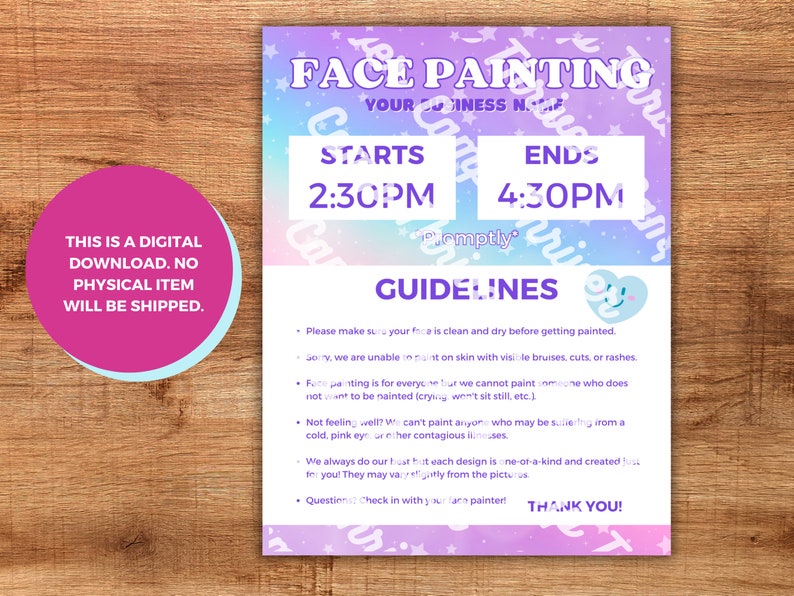 Face Painting Guidelines , Face Paint Rules Sign, Face Painting Sign ...
