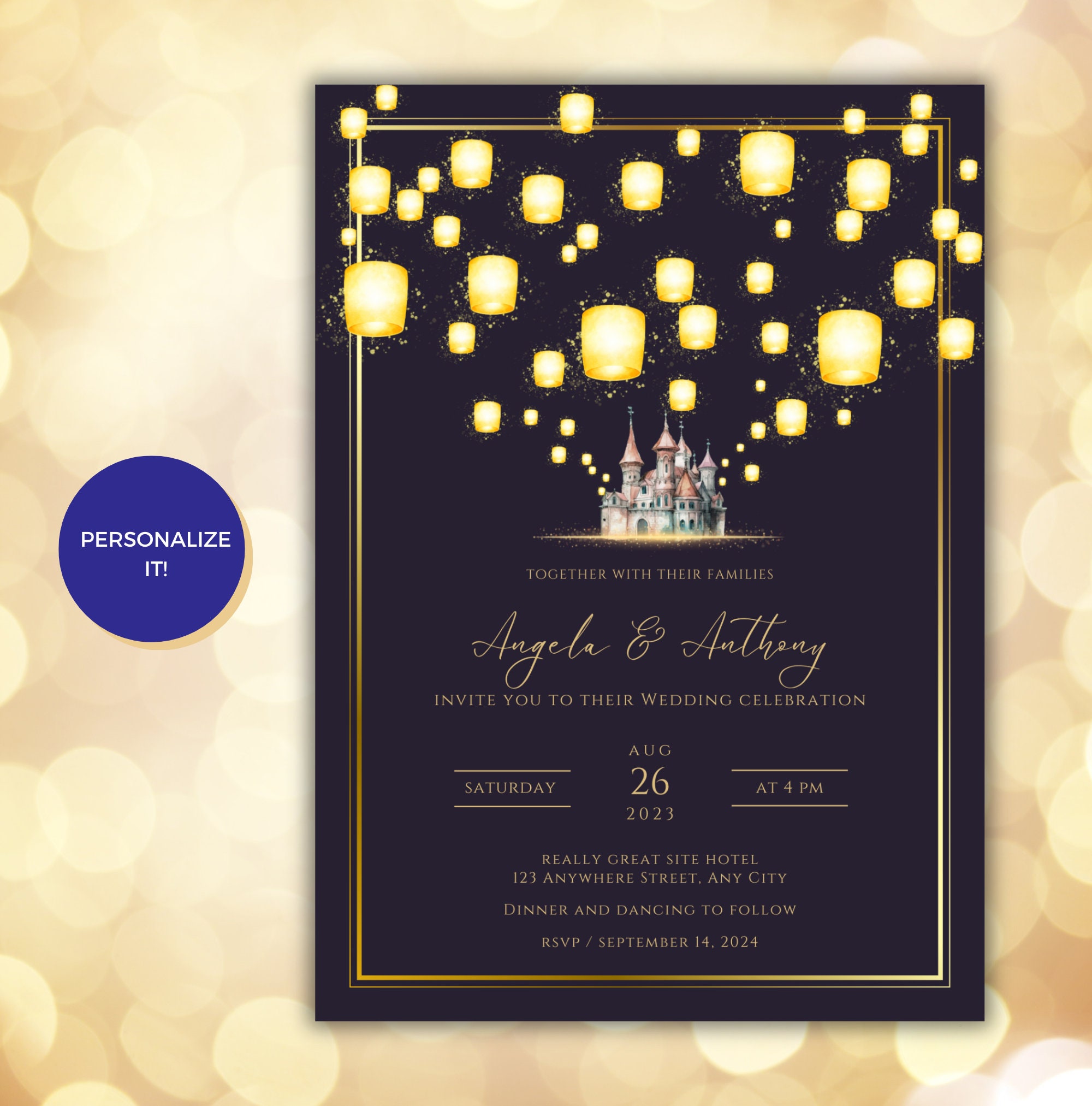 Lantern Wedding Invitation, Fairytale Wedding Invitation, Princess ...