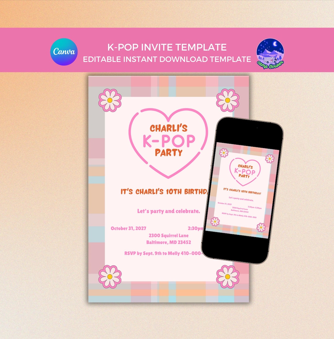 K-pop Birthday Party Invitation, Anime Invitation, Kpop Party Digital ...