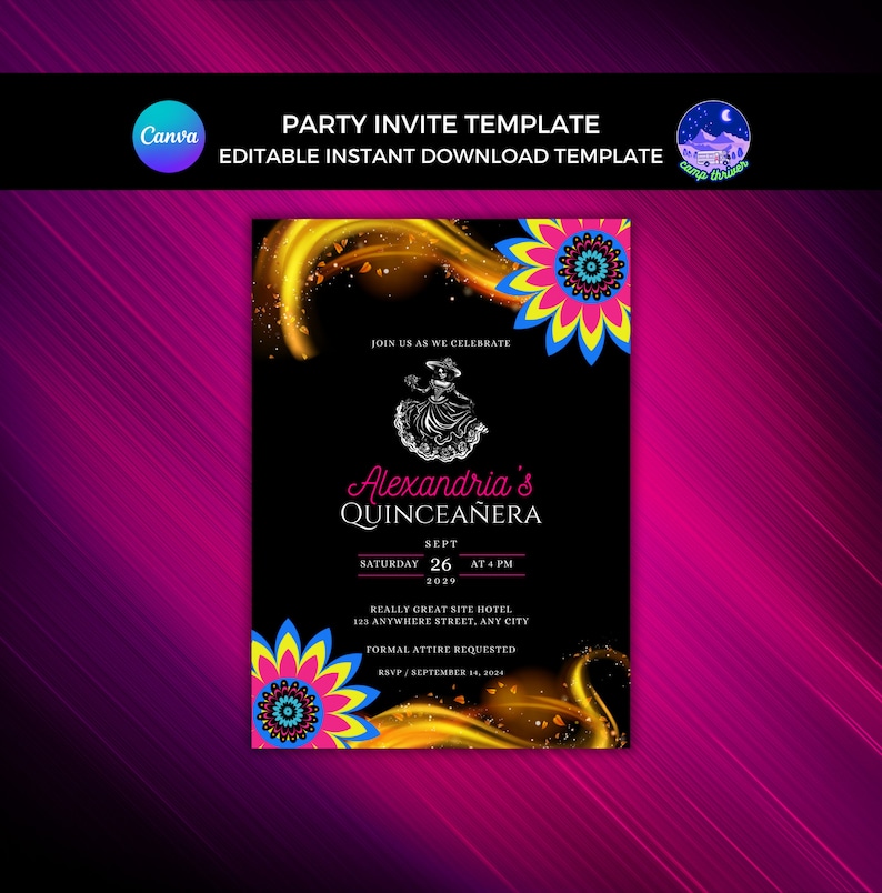 Gothic Day of the Dead Quinceanera Invite, Sweet 16, Halloween (digital ...