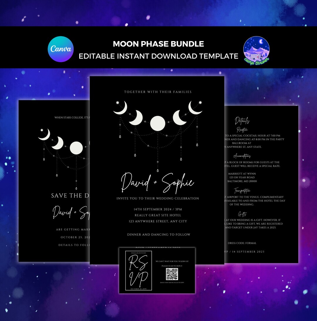 Moon Phase Wedding Invitation, Constellation Wedding Invitation, Zodiac ...