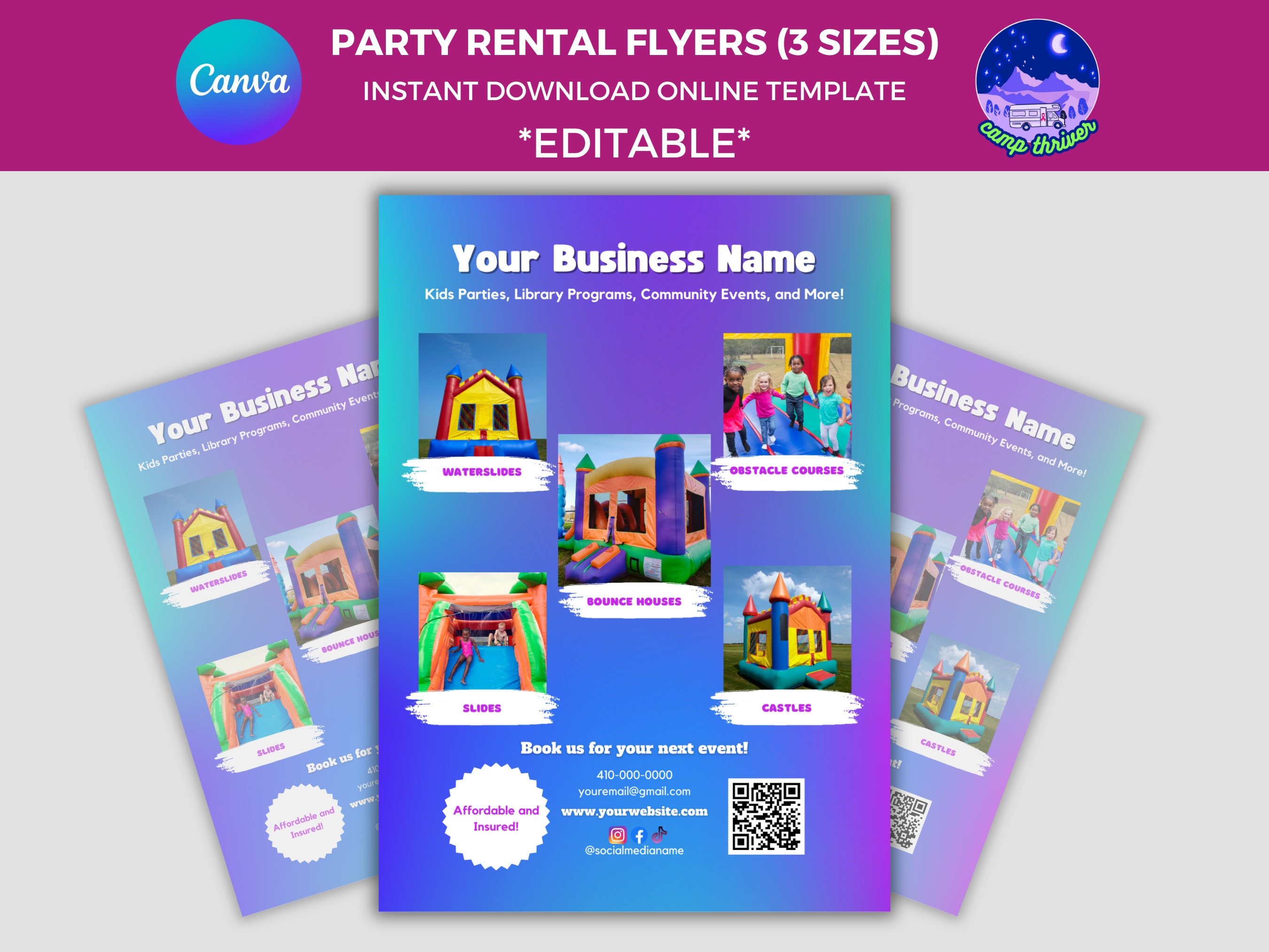 Bounce House Rental Flyer Template: Waterslides, Obstacle Courses - Etsy