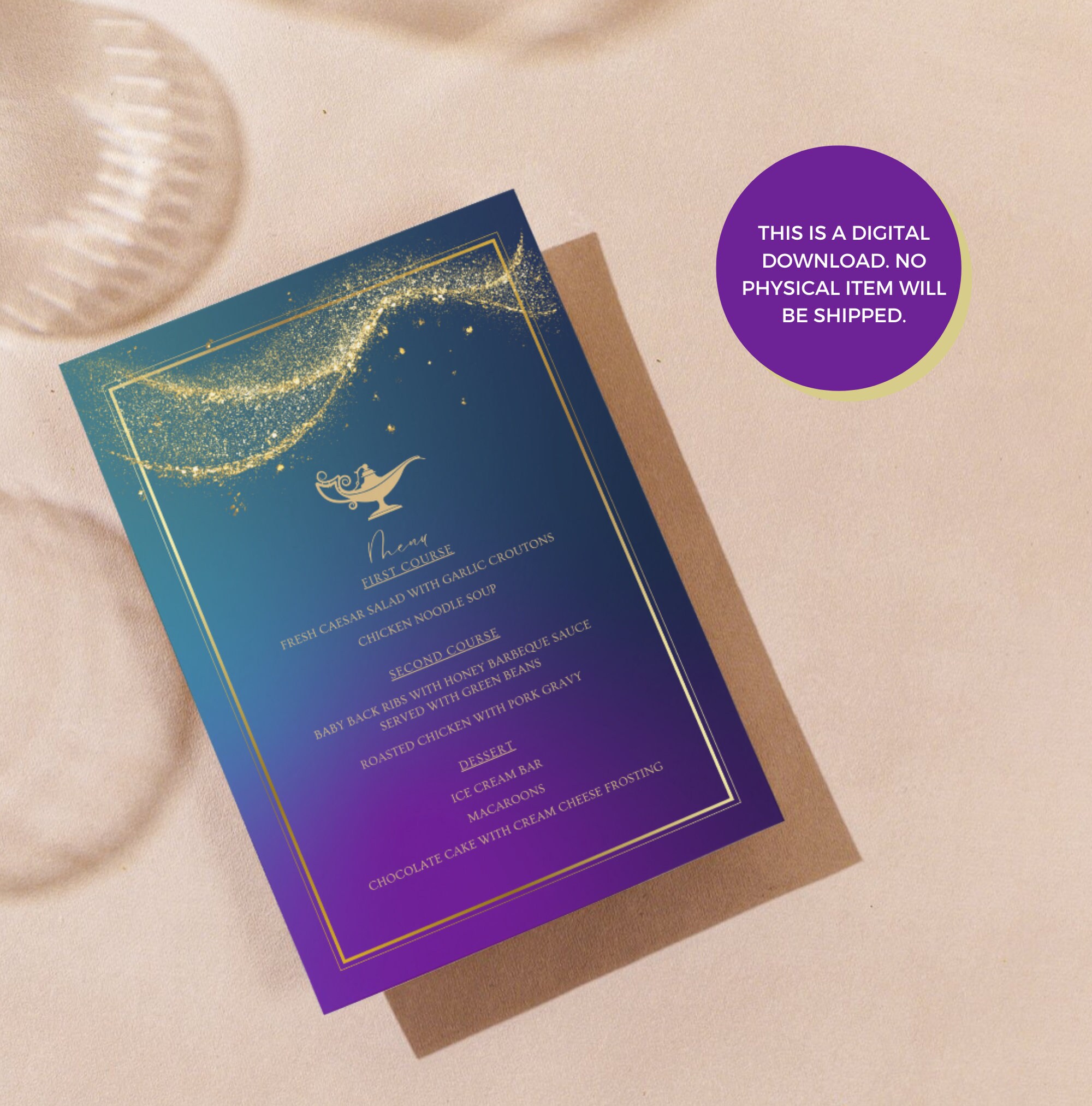 Aladdin Menu Template: Arabian Nights, Princess Wedding (digital ...