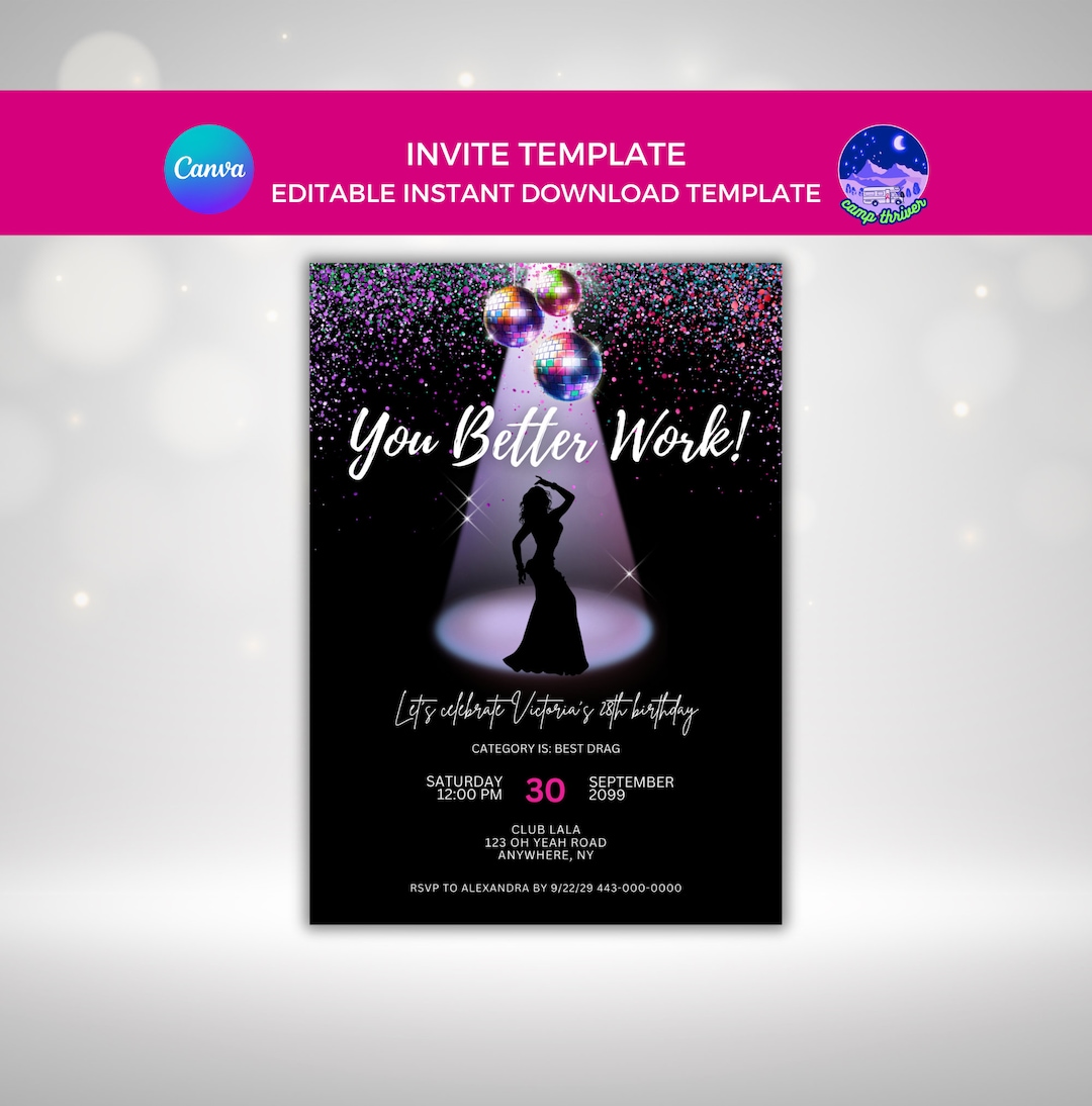 Drag Queen Invitation: Disco Drag Birthday Brunch Party Template (canva ...
