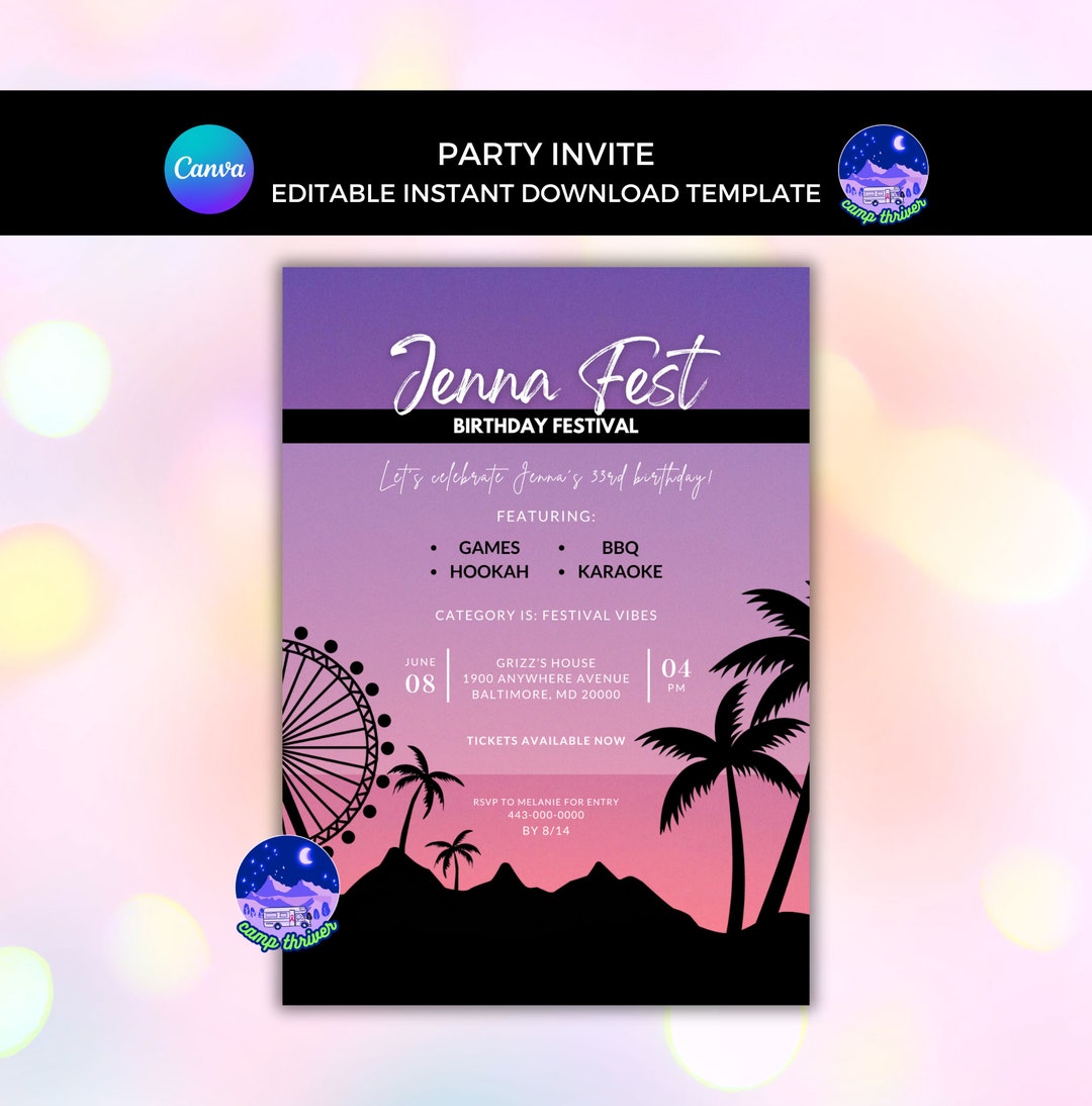 Festival Birthday Invite, Festival Themed Birthday Party, Outdoor Party ...