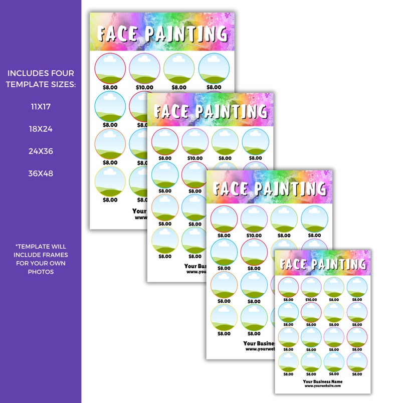 Face Paint Sign Template, Face Painter Price List, Face Painting Price ...