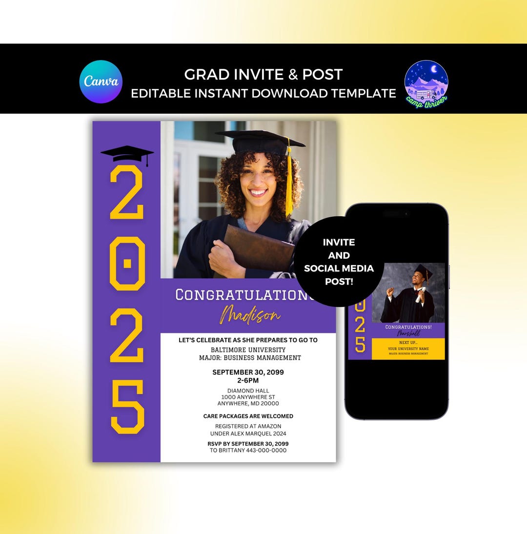 HBCU Trunk Party Invite Template: Purple Graduation Invitation, High ...