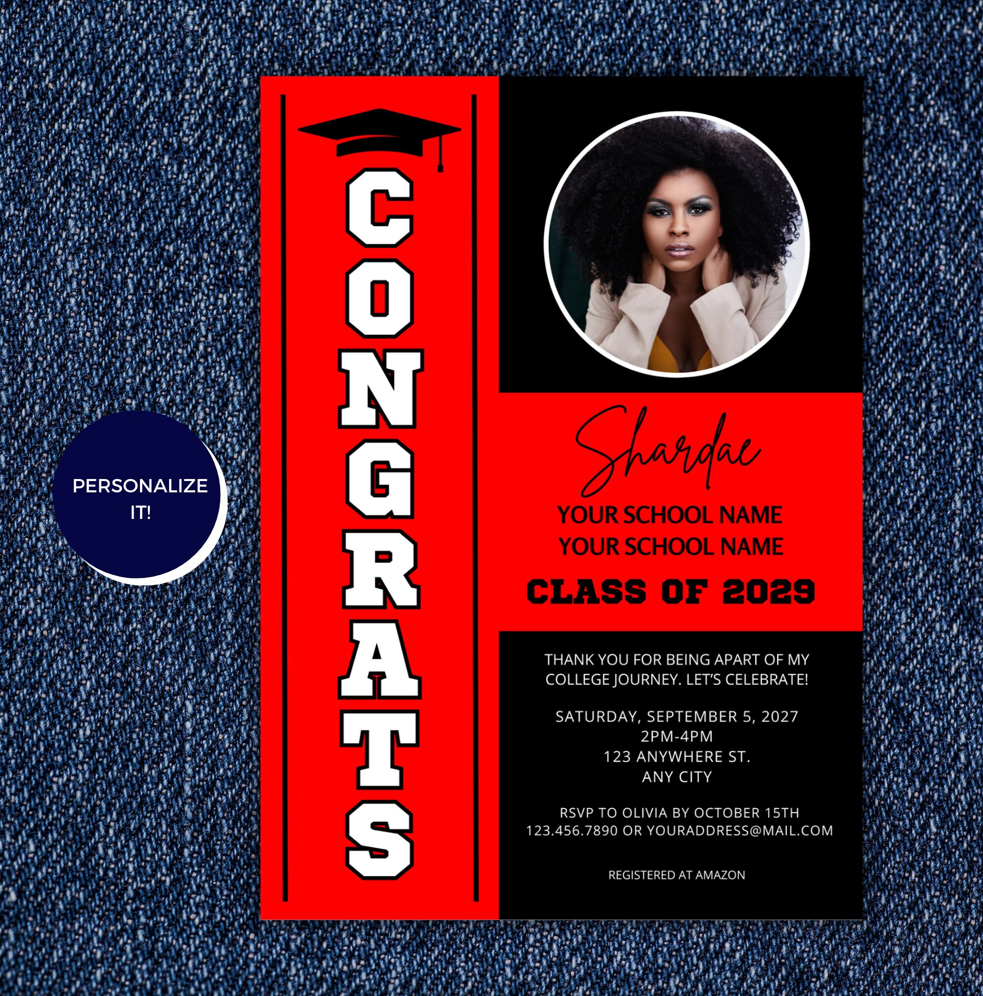 HBCU Graduation Invitation: Red and Blue Template (printable Digital ...