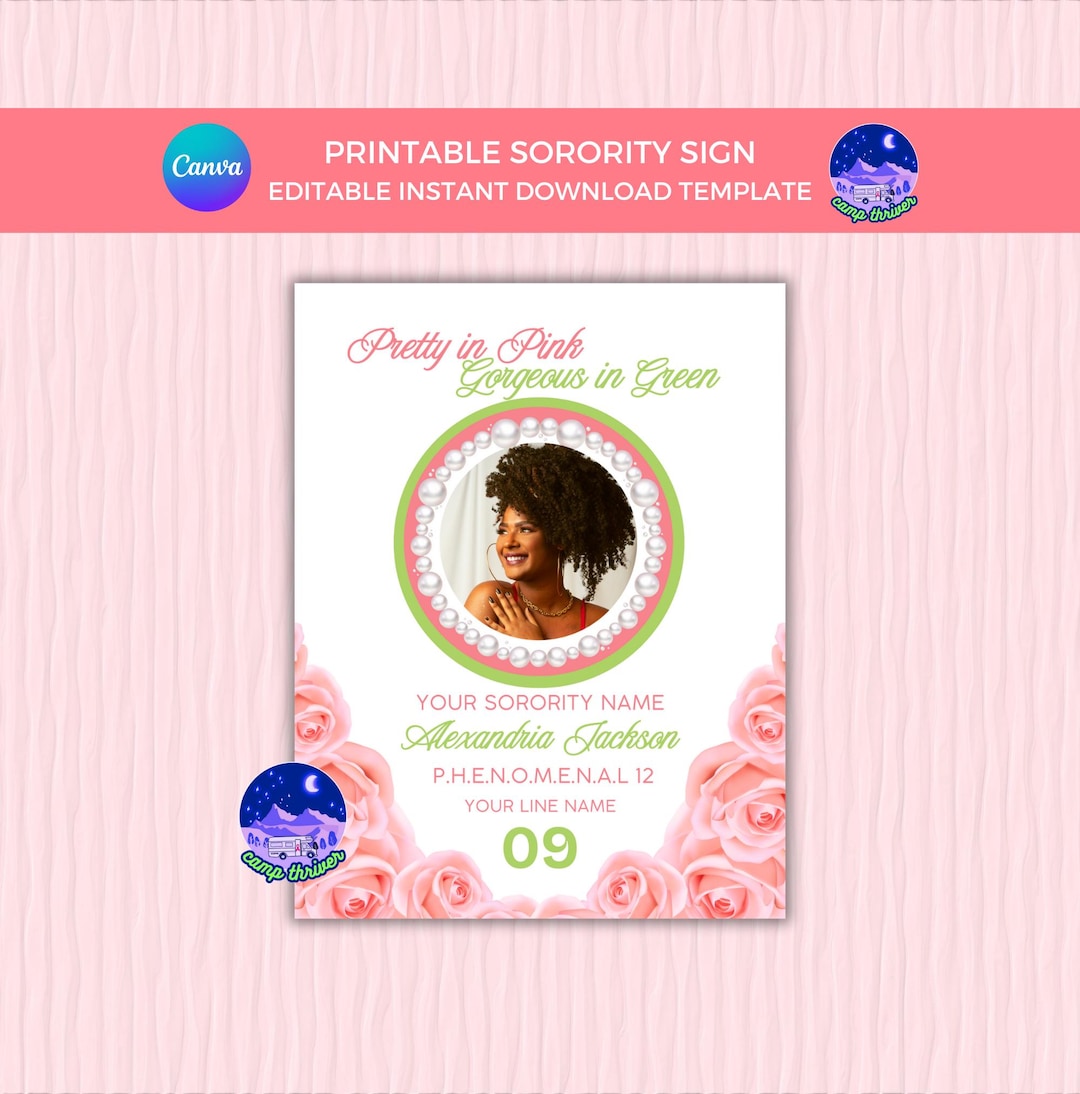 Pink Green Sorority Sign Template: Editable Probate Decoration (digital ...