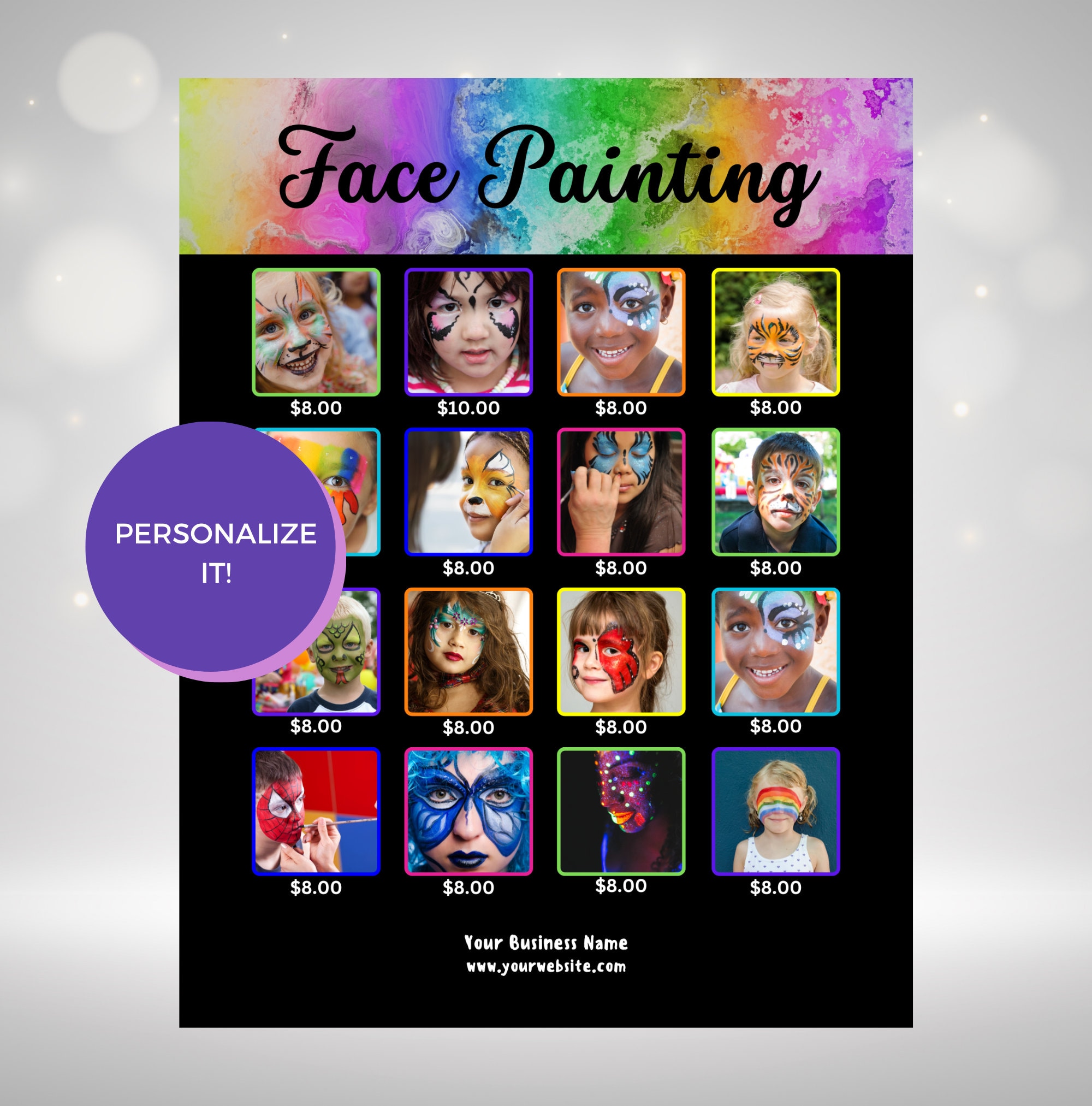 Face Painting Sign, Face Painting Sign Template, Face Painter Price ...